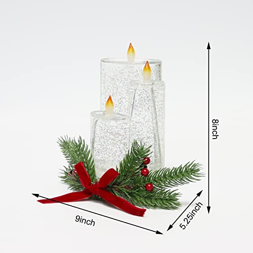Christmas Tabletop Decor, Snow Globe Water Spinning LED Lighted Candles, Battery Operated (not Included) (6.8" H x 4.8" W x 4.8" D) by Moments in Time