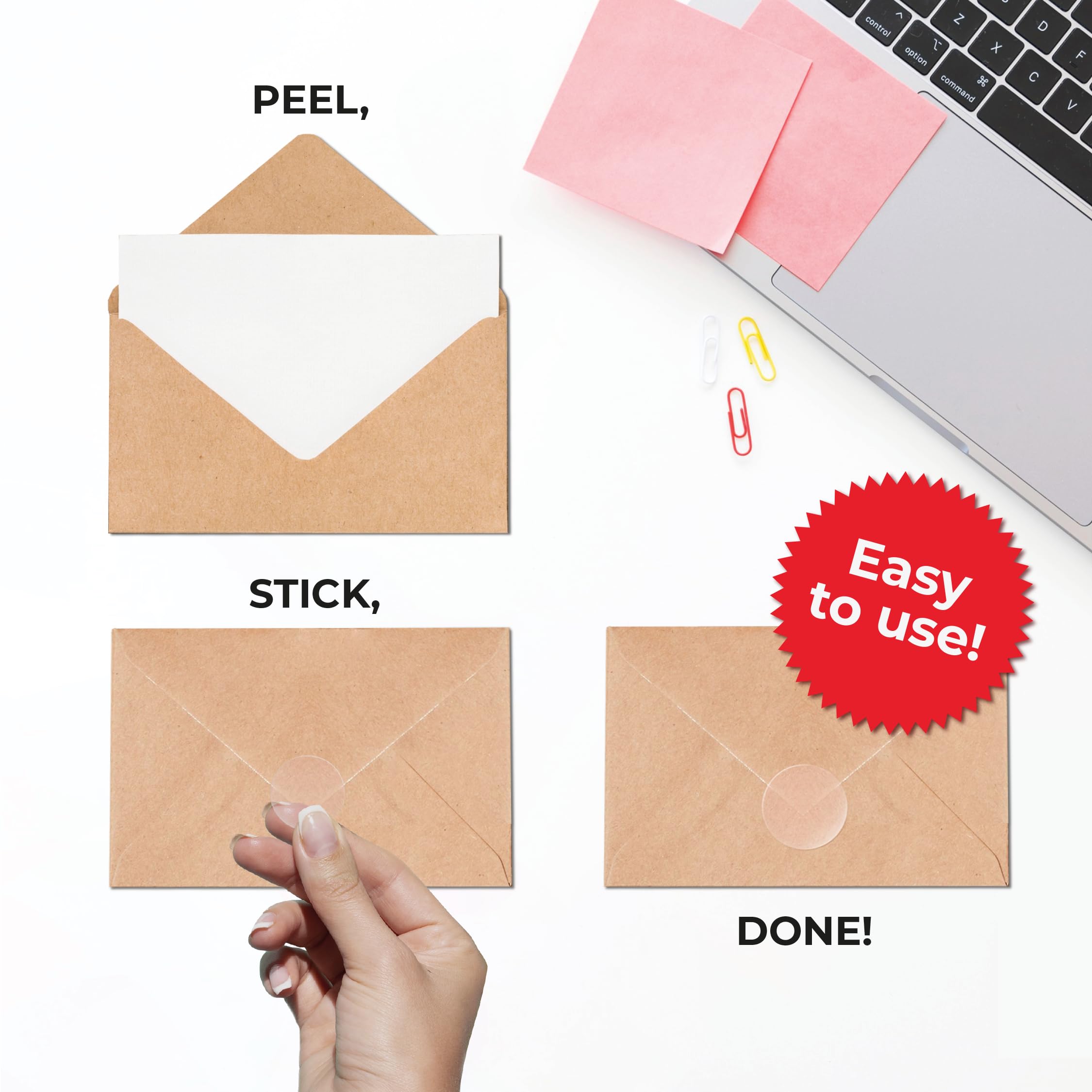 MESS Clear Round Labels (1,000/Roll, 1 Inch) Clear Round Stickers - Clear Labels and Wafer Tab Seals - Envelope Seal Stickers - Clear Stickers Circle Labels, Transparent Sealing Dots, Envelope Sealer
