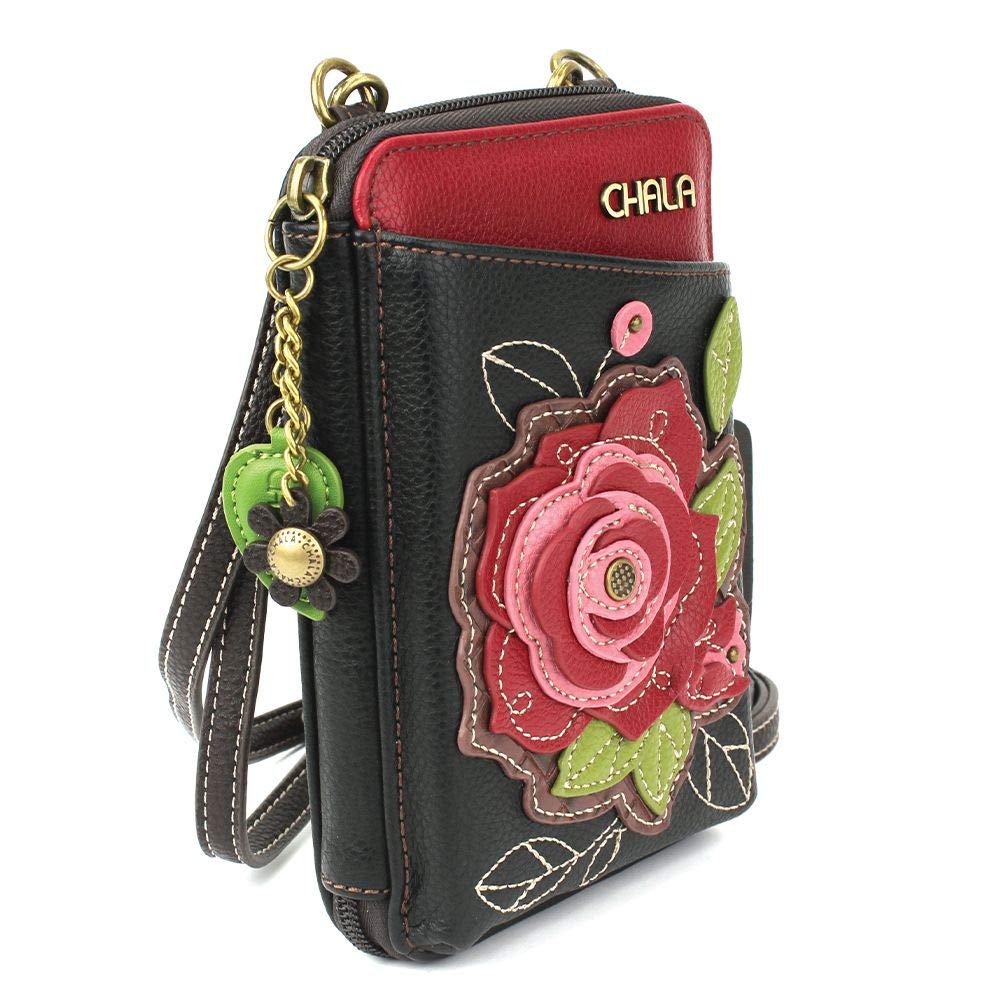 Chala Group Chala Handbags Red Rose Wallet Crossbody Handbag, Convertable Strap, 5.25 inchw x 7.5 inchh x 1.5 inchd, Burgundy