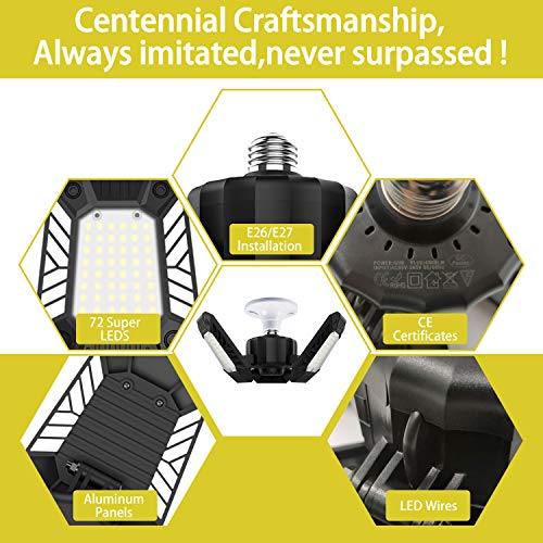 60W 5000K LED Garage Lights LED Garage Light Bulb, Garage Light with Adjustable Wings, LED Shop Light for Workshop, Warehouse, Working Light (1Pack)