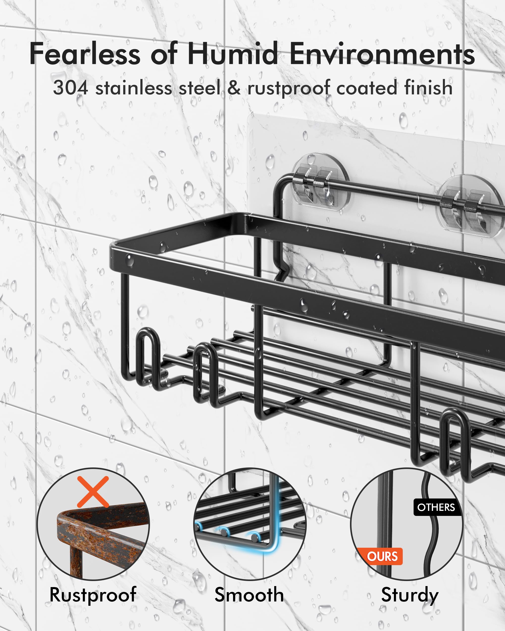Acootima Shower Caddy 6 Pack, Rustproof Stainless Steel Shower Shelves for Bathroom Organizers and Storage, Adhesive No Drilling Durable Bath Accessories with Large Capacity for Home & Kitchen Decor