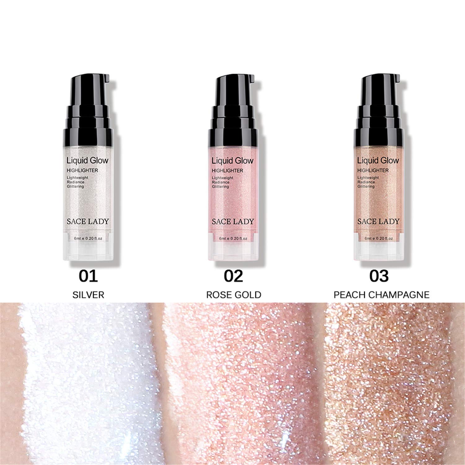 SACE LADY Liquid Highlighter Makeup Shimmer and Shine Ultra-Smooth Radiant Illuminator For Face Cheekbone Body Glow Bronzer Glitter Illuminating Highlighters Makeups, 0.2Fl Oz