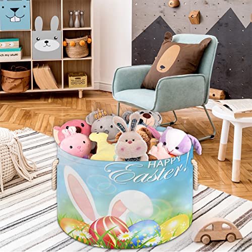 Easter Bunny Rabbit Eggs (18) Large Round Baskets for Storage Laundry Baskets with Handles Blanket Storage Basket for Bathroom Shelves Bins for Organizing Nursery Hamper Girl Boy