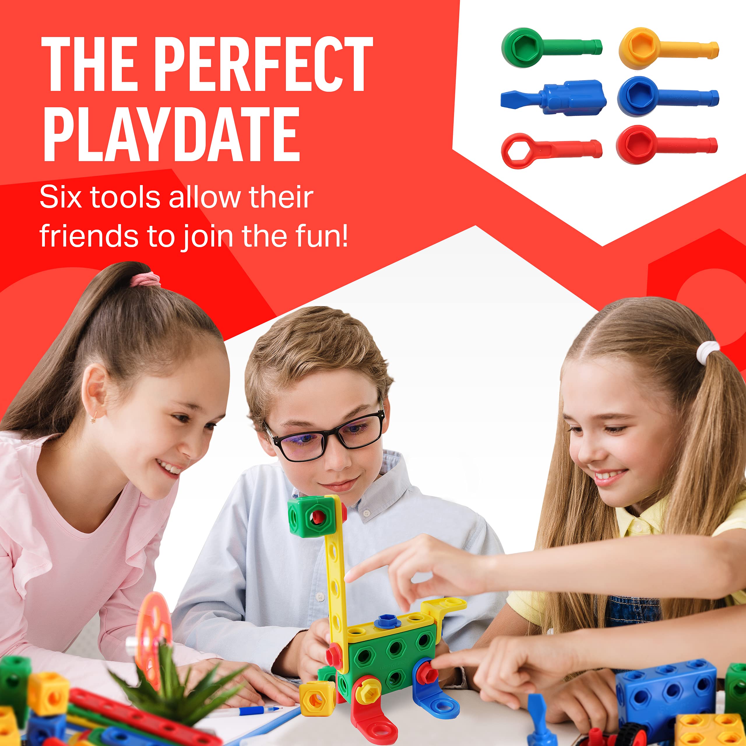 Brickyard Building Blocks STEM Toys - Educational Building Toys for Kids Ages 4-8 with 163 Pieces, Tools, Design Guide and Toy Storage Box, Easter Basket Stuffers Gift for Boys & Girls