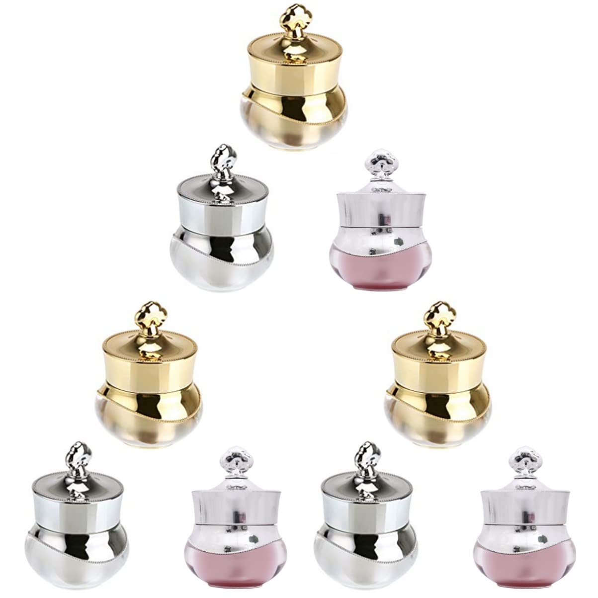 9pcs G Refillable Container and Empty Round Toiletries Containers Practical Cosmetic Creams Metal Makeup Lotion Oils Body for Travel Bottle Jar Crystal Ointments Pot Hand Up