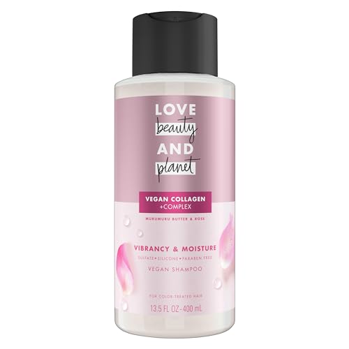 Love Beauty and Planet Vegan Collagen Moisture Shampoo Murumuru Butter & Rose Pack of 4 for Color-Treated Hair Vibrancy, 13.5 oz