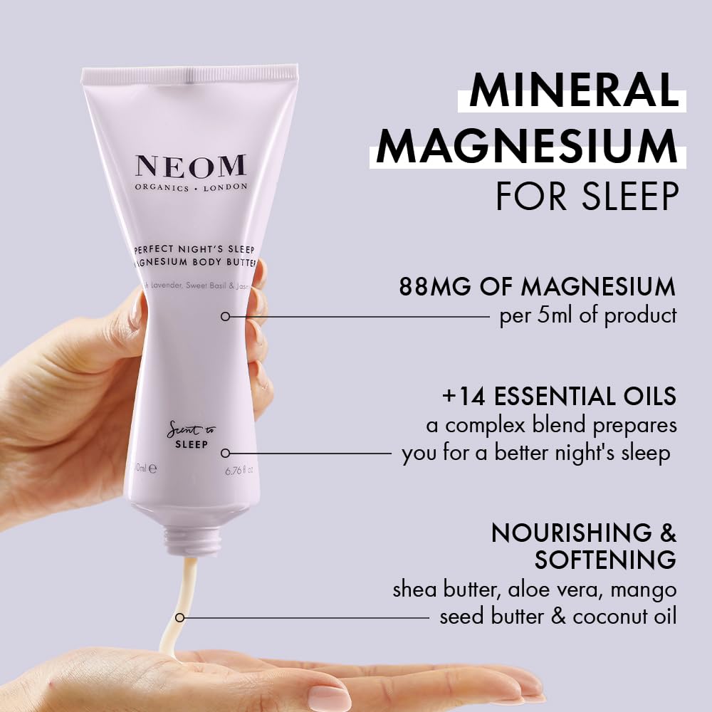 Neom - Magnesium Body Butter | 6.76 Fl Oz (200ml) | Lavender, Chamomile, & Patchouli | Lotion for Sleep with Essential Oils | 100% Natural Fragrances | Nourish & Soften | Signature Sleepy Scent