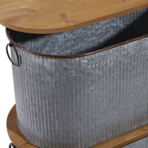 Deco 79 Metal Storage Bench with Brown Wood Top, Set of 3 48", 23", 23"W, Brown