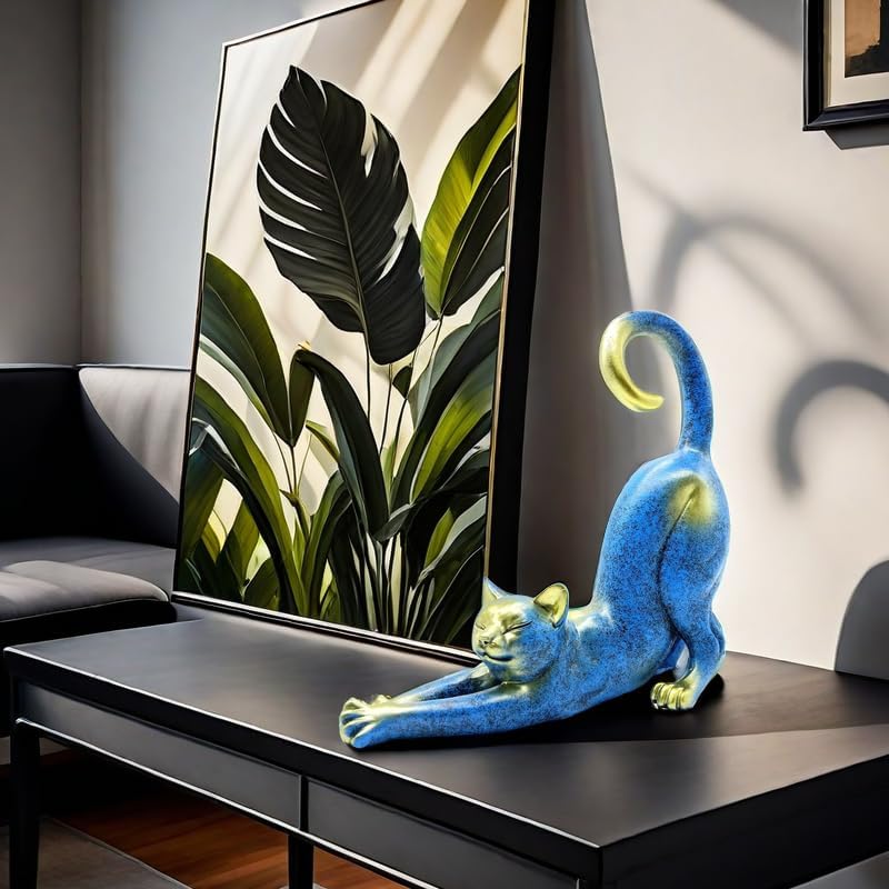 Cat Stretching Statue Figurine Sculpture Gifts for Cat Lover Art Cat Office Home Decor Desk Accessories Decoration