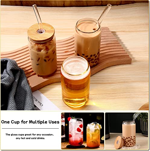 DWTS DANWEITESI Glass Cups with Lids and Straws 6pcs,16oz Glass Iced Coffee Cups with Lids- Glass Coffee Cups,Drinking Glasses with Bamboo Lids