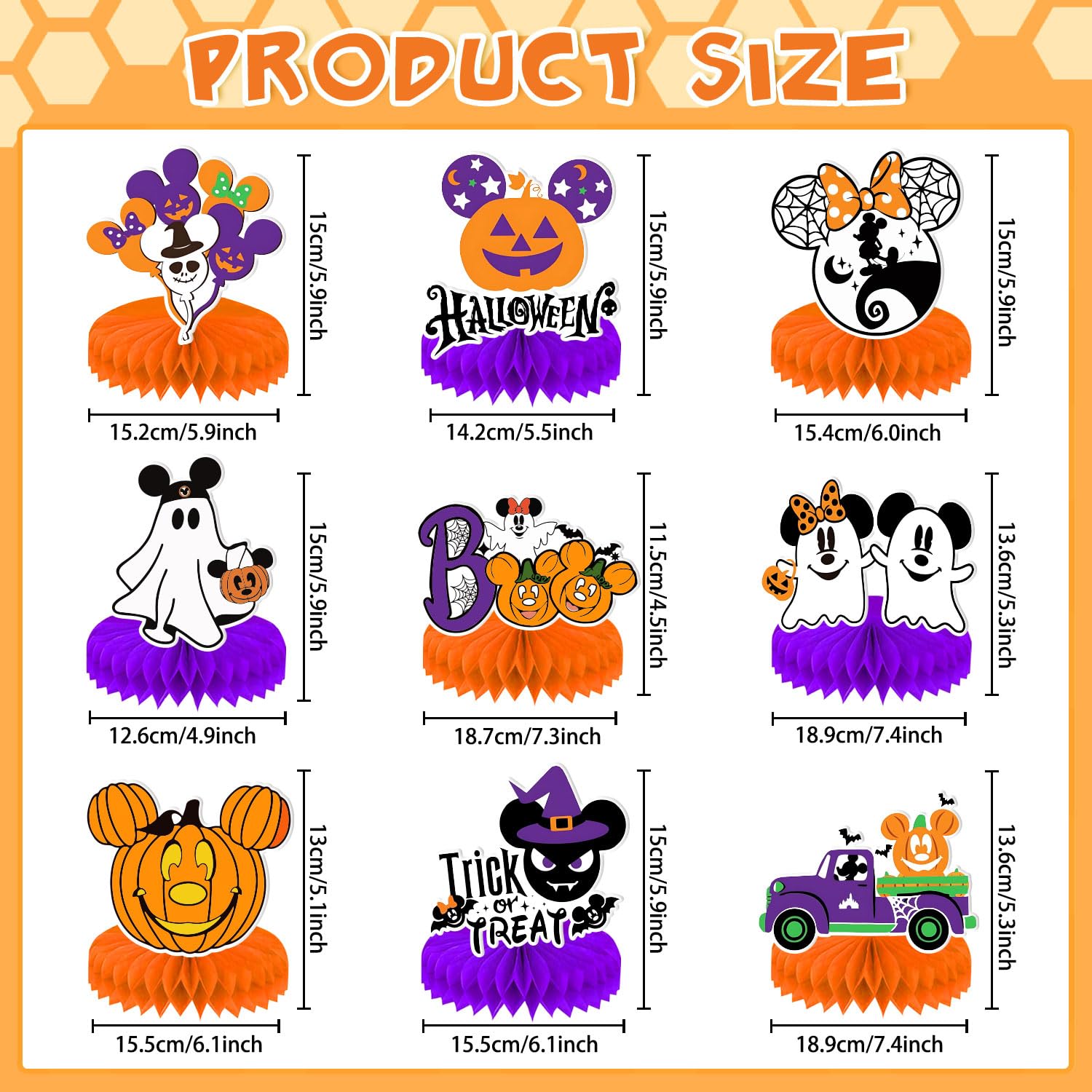 9pcs Mouse Halloween Decorations Honeycomb Centerpieces Double Sided Halloween Party Decorations 3D Table Decorations Cute Themed Decorations for Celebrating Halloween Party