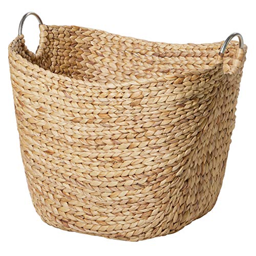 Deco 79 Seagrass Handmade Large Woven Storage Basket with Ring Metal Handles, 21" x 17" x 19", Brown