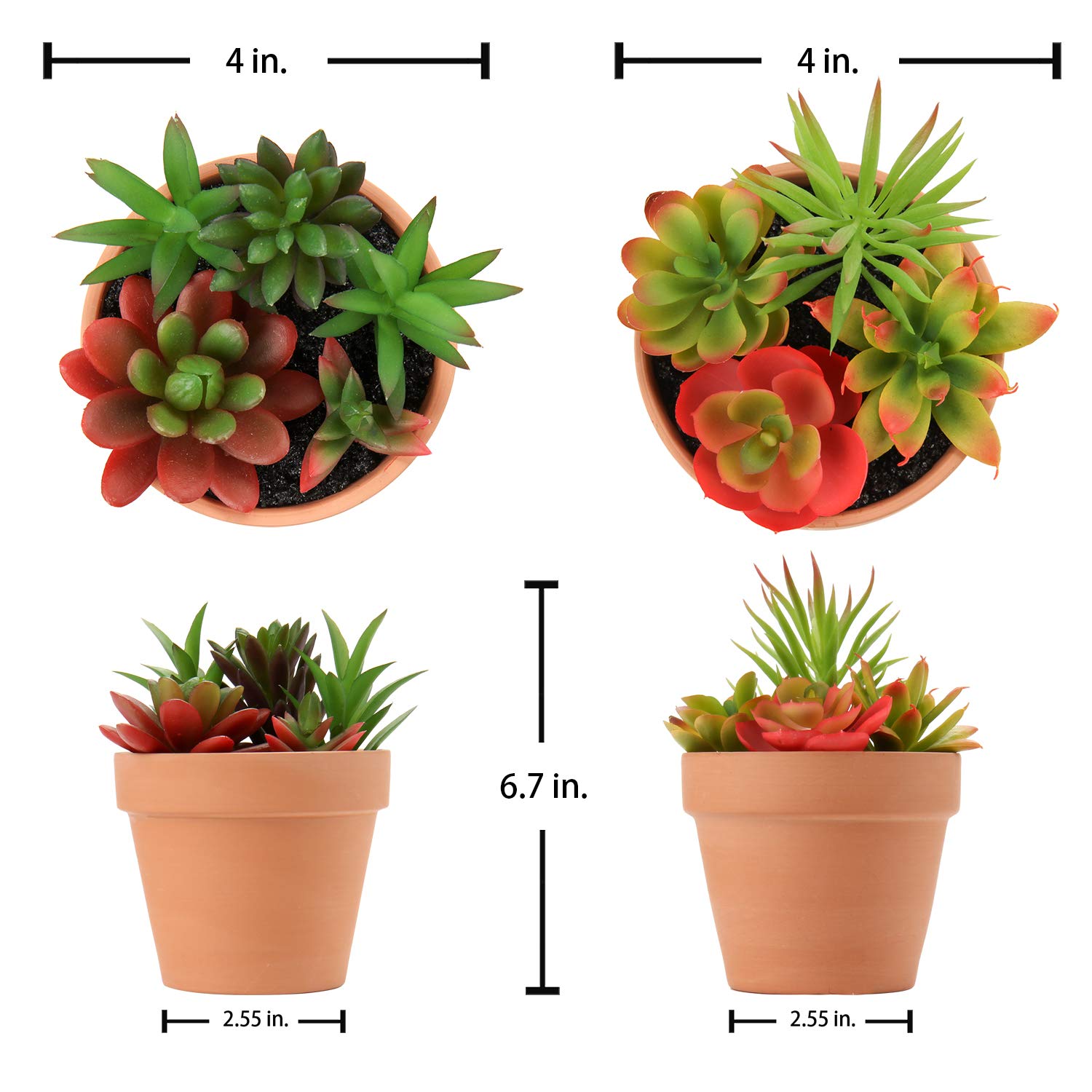 Briful Small Succulents Artificial 2 Pcs Fake Succulent Plants Faux Succulents in Pots Assorted Succulent Arrangements for Home Office Bathroom Room Shelf Rustic Farmhouse Windowsill Decor