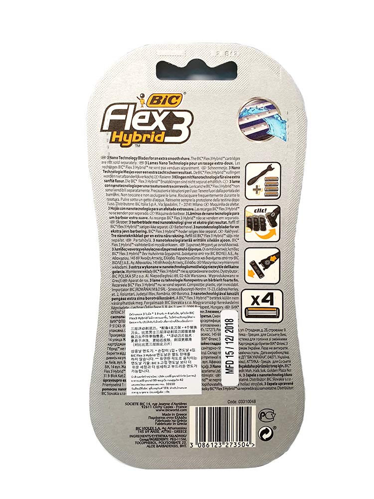 Bic Flex 3 Hybrid Men's Triple-Blade Razors, Pack with 1 Handle + 4 Refills - with 3 Moveable Blades and Pivoting Head for an Extra Smooth and Precise Shave