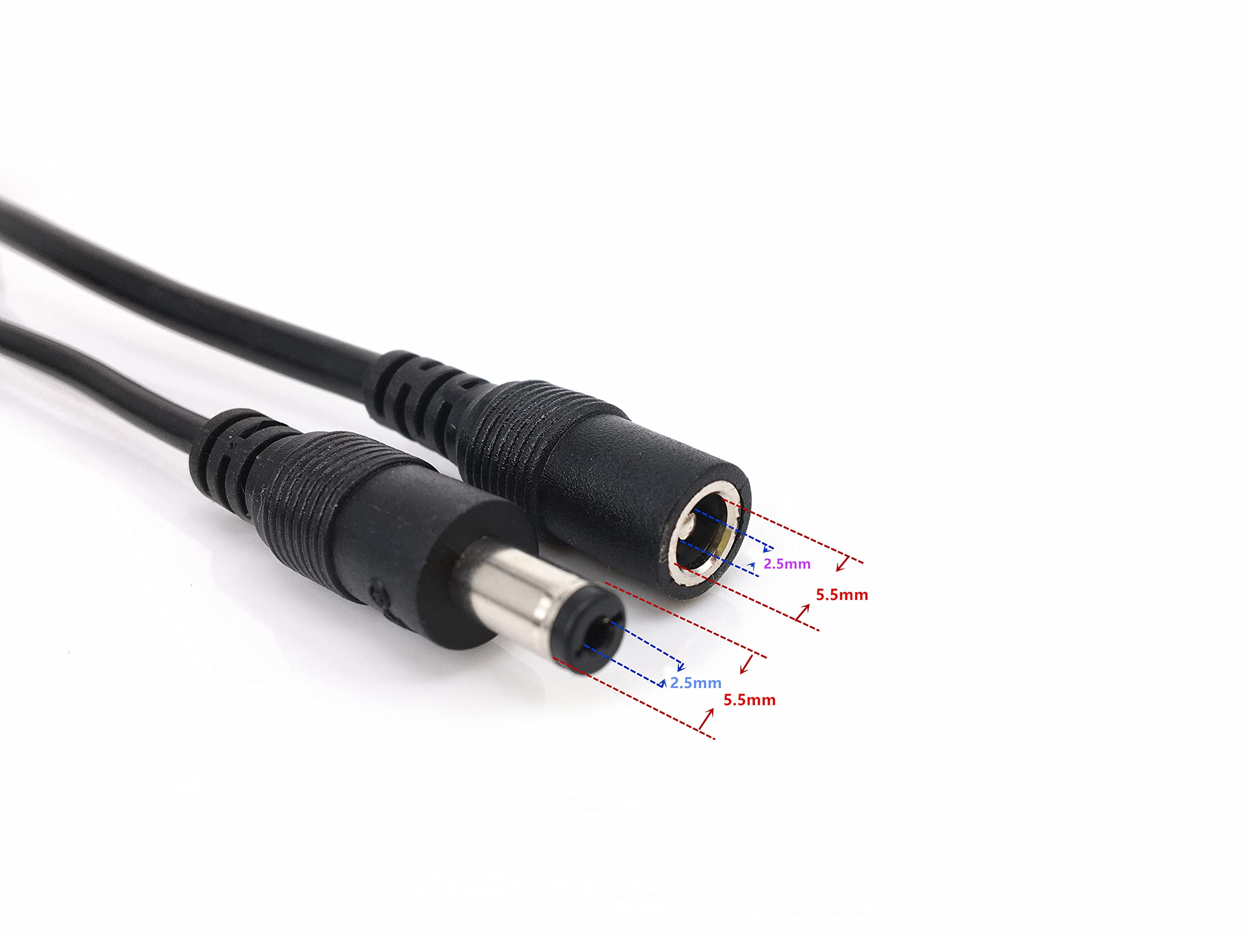 4pcs/pack1m/3.28ft Black 5.5mm x 2.5mm DC Plug Extension Cable DC Extension Cable Cord with Male to Female 5.5mm x 2.5mm Connectors DC Power 12V 5.5mm x 2.5mm Barrel Male Plug Connector