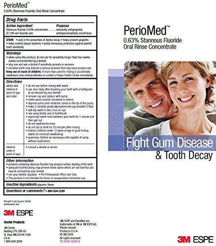 3M ESPE 12105F PerioMed 0.63% Stannous Fluoride Oral Rinse Concentrate Refill, Tropical Fruit Flavor, 10 oz. Bottle with Pump