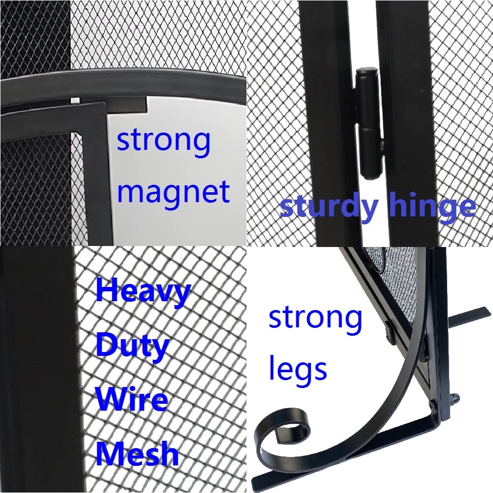 Black Fireplace Screen with Doors Fireplace Cover Screen Fireplace Screens Decorative Large Flat Guard Fire Screens Metal Mesh Wrought Iron Fire Place Panels Wood Burning Stove Accessories