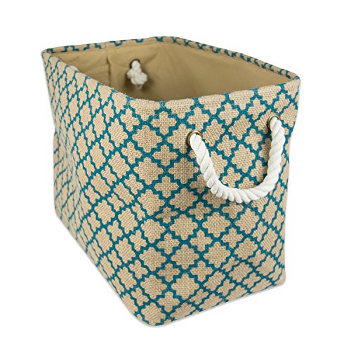 DII Burlap Storage Collection Collapsible Bin, Large Rectangle, 17.5x12x15, Teal