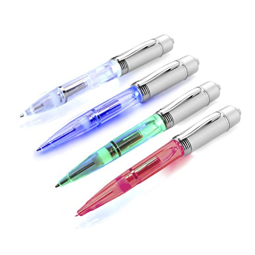 Glovion LED Pen Light, LED light Writing Pens -Powered Black Ink Penlights -(White/Red/Blue/Green Color)-Pack of 4 Pens