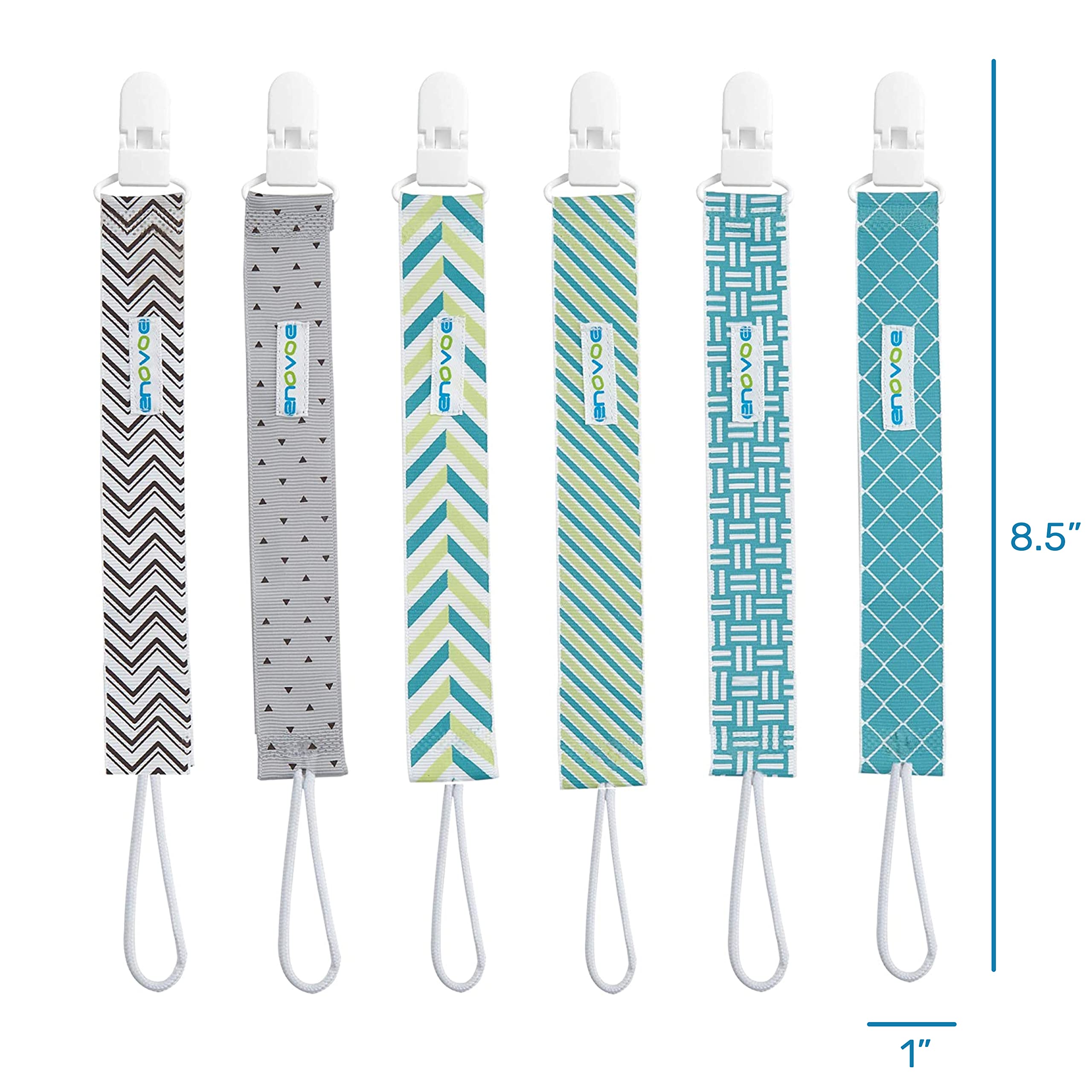 Pacifier Clip by Enovoe - 6 Pack of Pacifier Clips - Stylish Teething Ring Pacifier Holder Clip for Baby Boys and Girls - Multicolor - binkie Clip Baby Pacifier