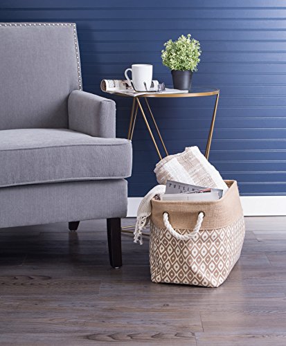 DII Collapsible Burlap Ikat Storage Bin, Large Rectangle, 17.5x12x15, Brown