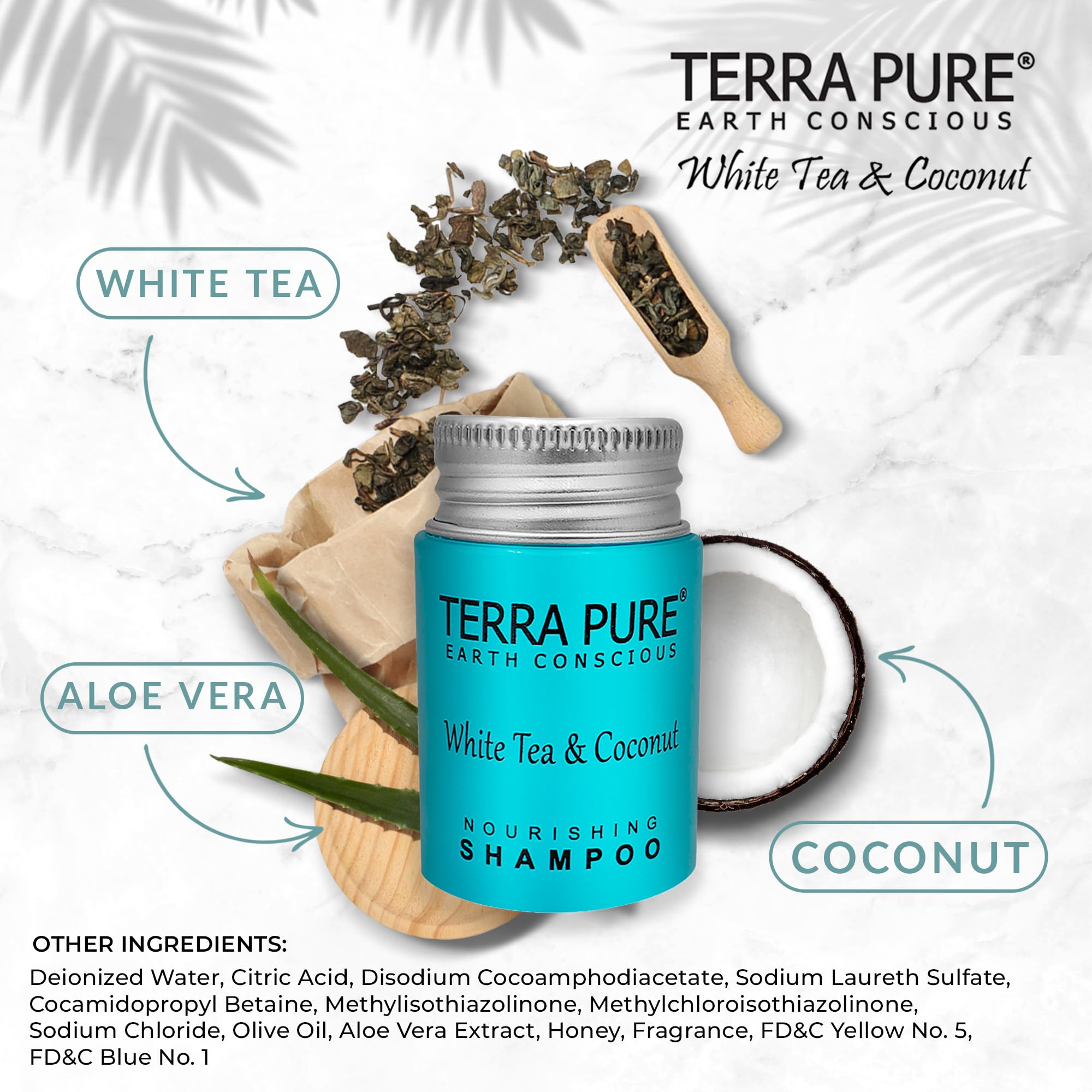 Terra Pure White Tea & Coconut Shampoo, Travel Size Hotel Amenities, 1 oz. (Case of 100)