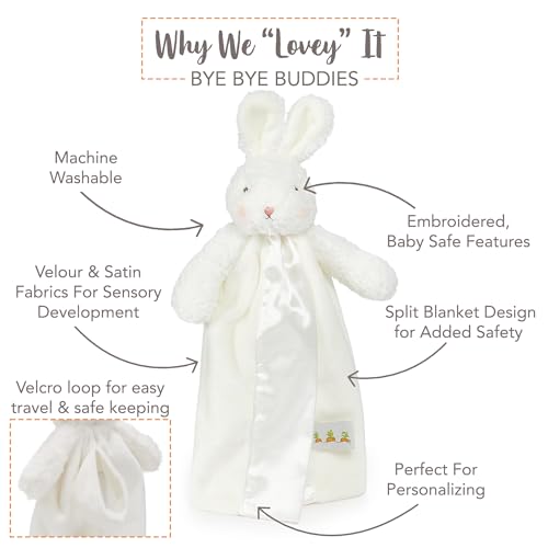 Bunnies By The Bay "Bun Bun Bunny" - 11 inch Stuffed Rabbit and Baby Blanket - Bye Bye Buddy Travel Size Baby Lovey - Super Soft Velour with Satin Lining