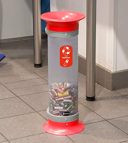Glasdon C-Thru 10Q Battery Recycling Container (Red) β Transparent Polycarbonate Battery Disposal Container β Small 10Q Battery Collection Tube