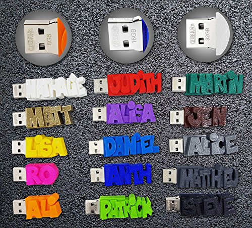 Customized USB Stick with Personalized Name, Date or Message in Your Choice of 15 Vibrant Colors. Choose 8, 16, 32GB Thumb Drive. Fun Gift for Birthday, Wedding, Business