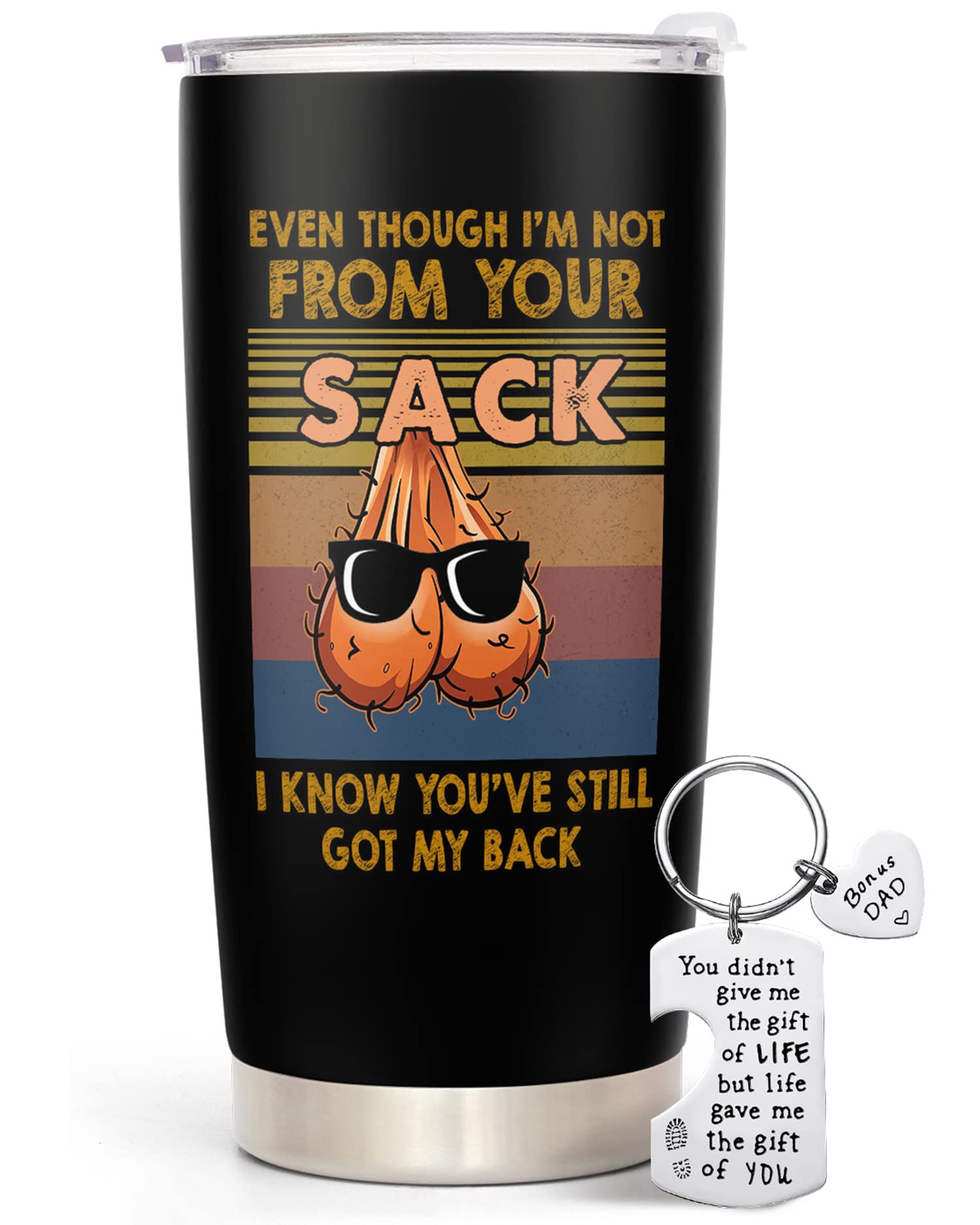 365fury Bonus Dad Gifts - Step Dad Gifts From Daughter, Son, Kids - 20 Oz Tumbler & Keychain Funny Stepdad Gifts - Christmas Father Day, Birthday Gifts For Stepdad - Best Bonus Dad Travel Coffee Mug