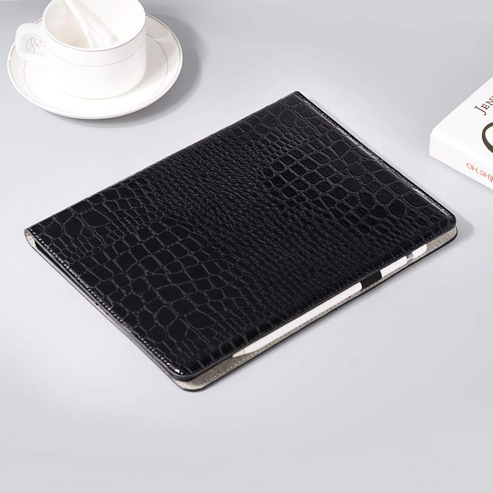 iPad Pro-6/5/4/3 (11'') Case for Women, iPad Air-6th (11'') Air-5th Air-4th (10.9'') Case, DMaos Crocodile Synthetic Leather Folio Smart Cover with Card Pencil Holder, Auto Sleep Wake - Black