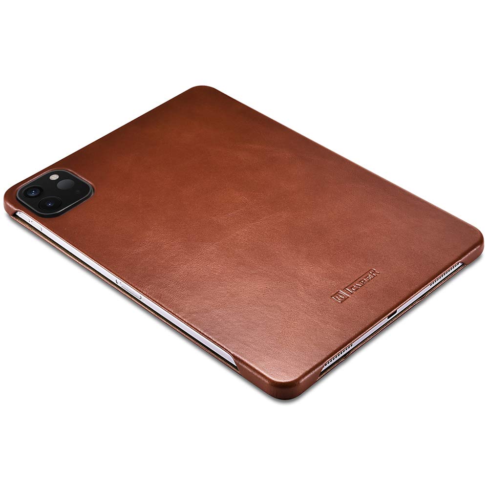 iCarer iPad Pro 11" (2021/2020) Leather Case, Handcraft Vintage Genuine Leather Smart Wake up/ Sleep Tri-fold Stand Folio Flip Case Cover - Brown