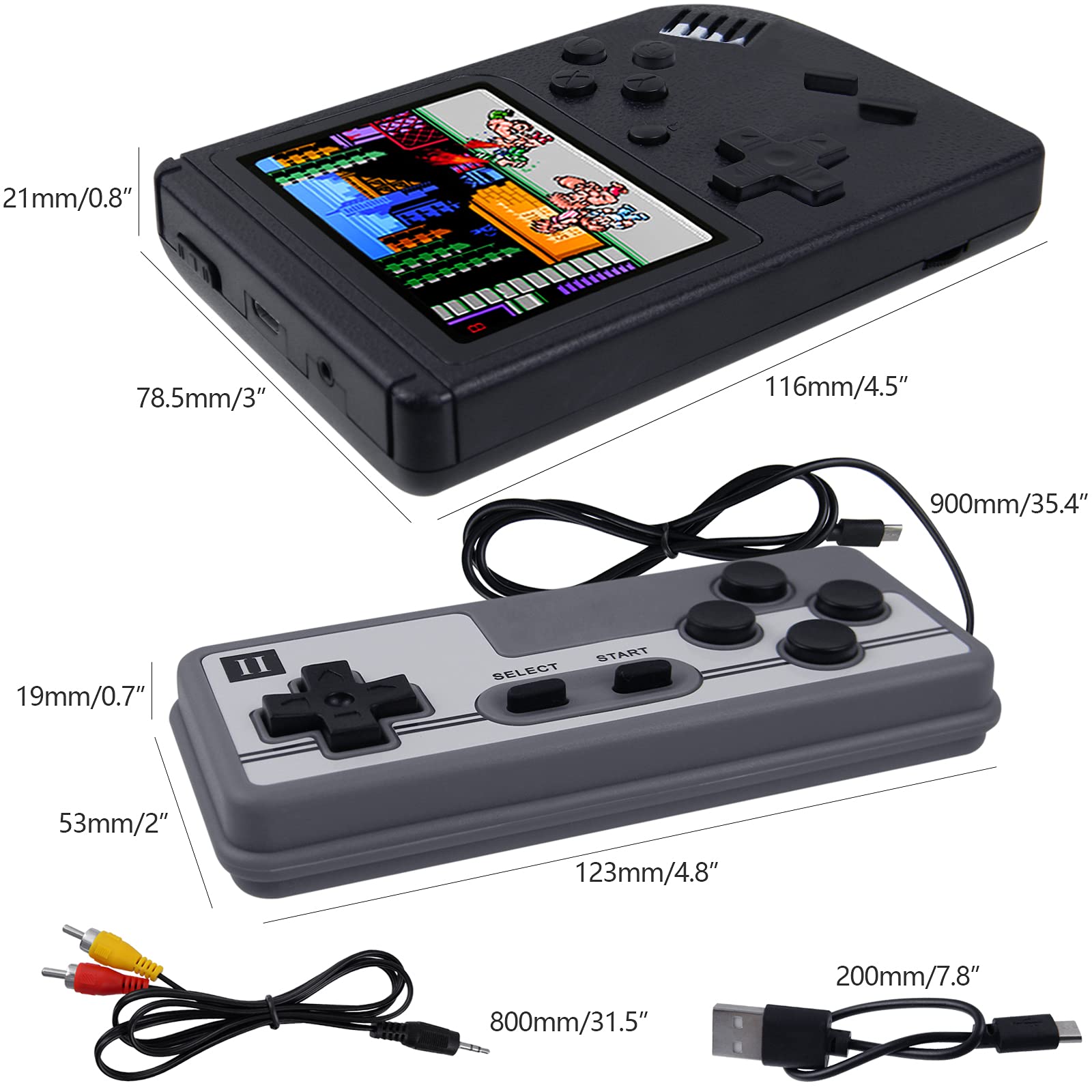 Black Mini Portable Handheld 400 Classic FC Games Game Console Game Player Support TV Connection One/Two Players