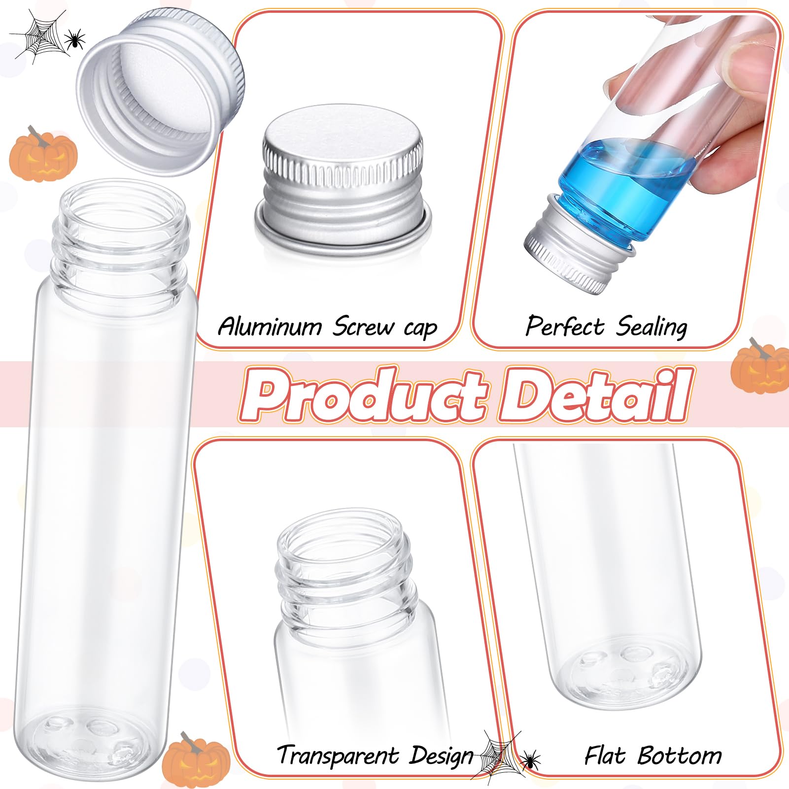 Hoemwarm 48 Pcs 50 ml Test Tubes with Caps, 1.8 oz Plastic Halloween Candy Tubes 27x110 mm Empty Clear Storage Containers for Birthday Party Beads Display Dried Flowers Candy Jar Gift Bulk Decorations