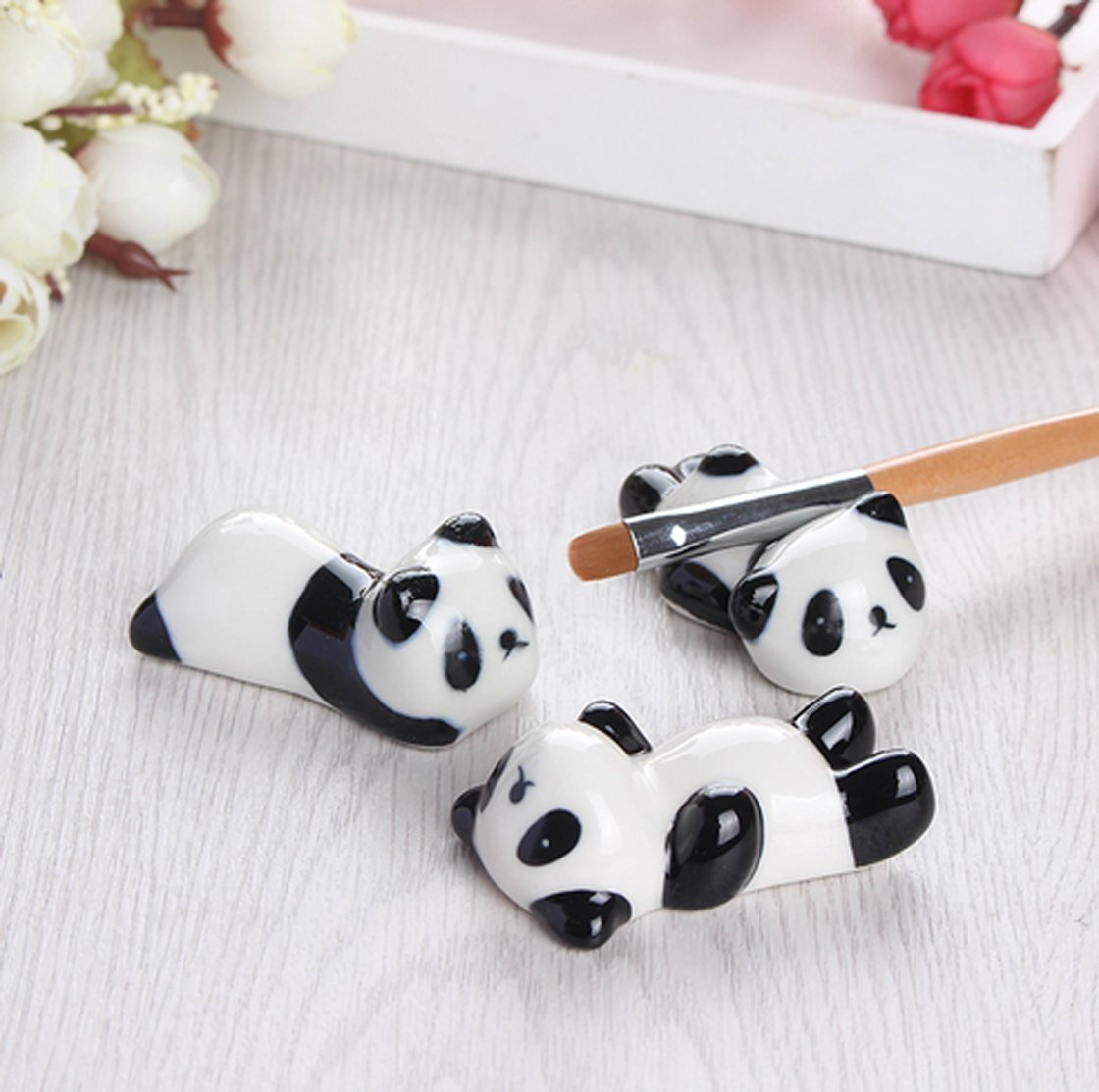 4 Pcs Nail Brush Pen Rack Ceramic Stand Holder Cute Panda Manicure Nail Art Tool Random Pattern