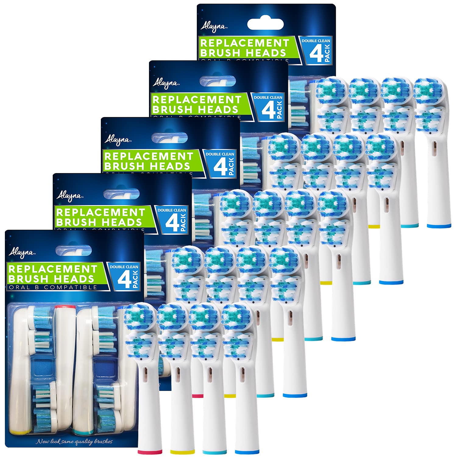 Replacement Brush Heads Compatible With Oral B- Double Clean Design, Pack of 20 Generic Electric Toothbrush Replacement Heads- Fits Oralb Pro 7000, 1000, 8000, 9000, 1500, 5000, Kids, Vitality & More!