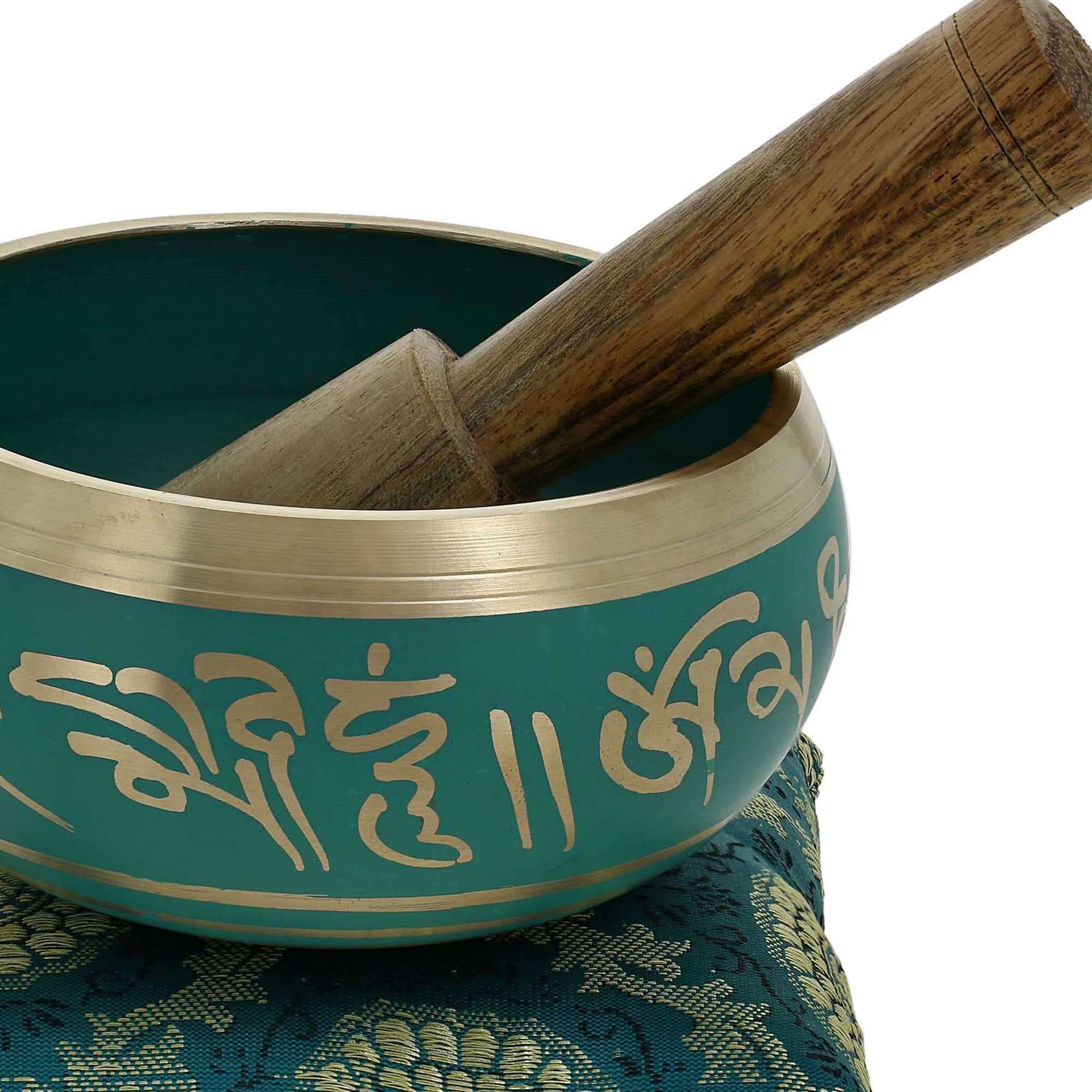4 Inches Hand Painted Metal Tibetan Buddhist Singing Bowl Musical Instrument for Meditation with Stick and Cushion