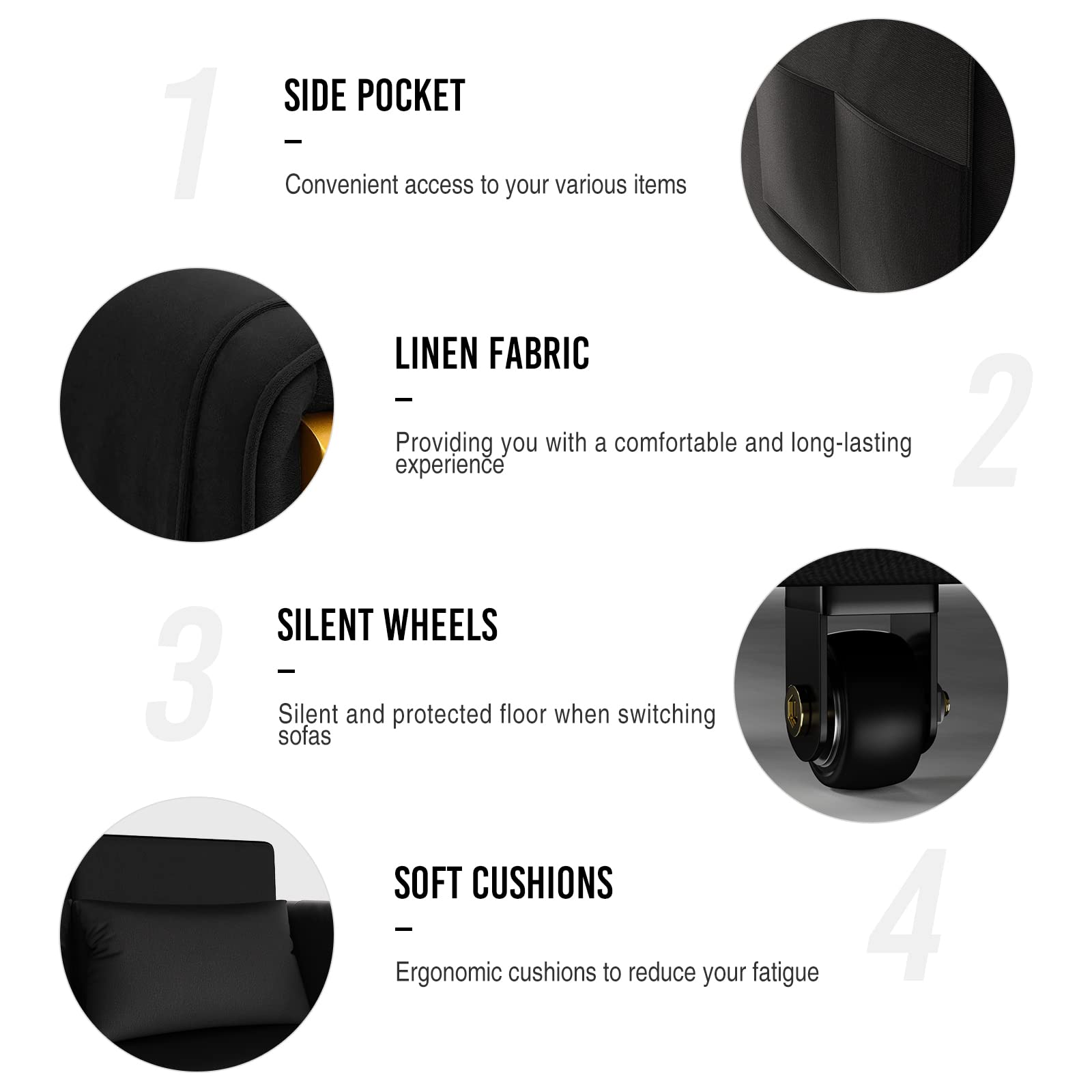 54" Pull-out Sofa Bed, 3 in 1 Linen Fabric Modern Convertible Sleeper Sofa 2-Seater Loveseats with Two Pillows and Arm Pockets for Living Room, Home, Office, Bedroom - Black