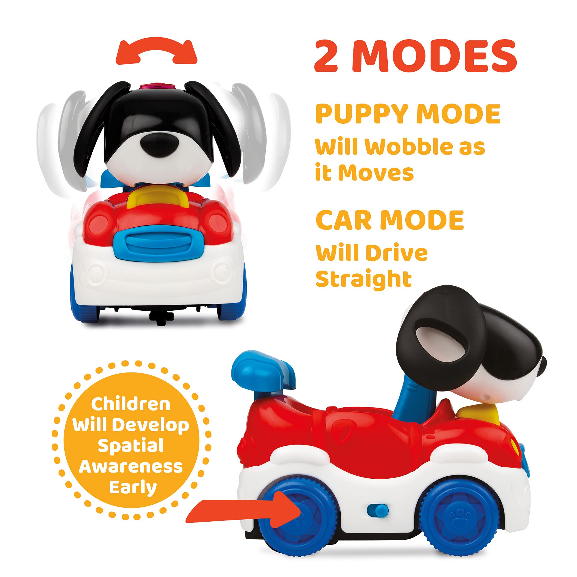 Kiddolab Remote Control Car for Toddlers & Dog Interactive Toy with Straight Driving Car Mode, Wobbling Doggy Mode - Fun Musical Toys with Lighted Eyes for Boys & Girls 18 Months Old & Above