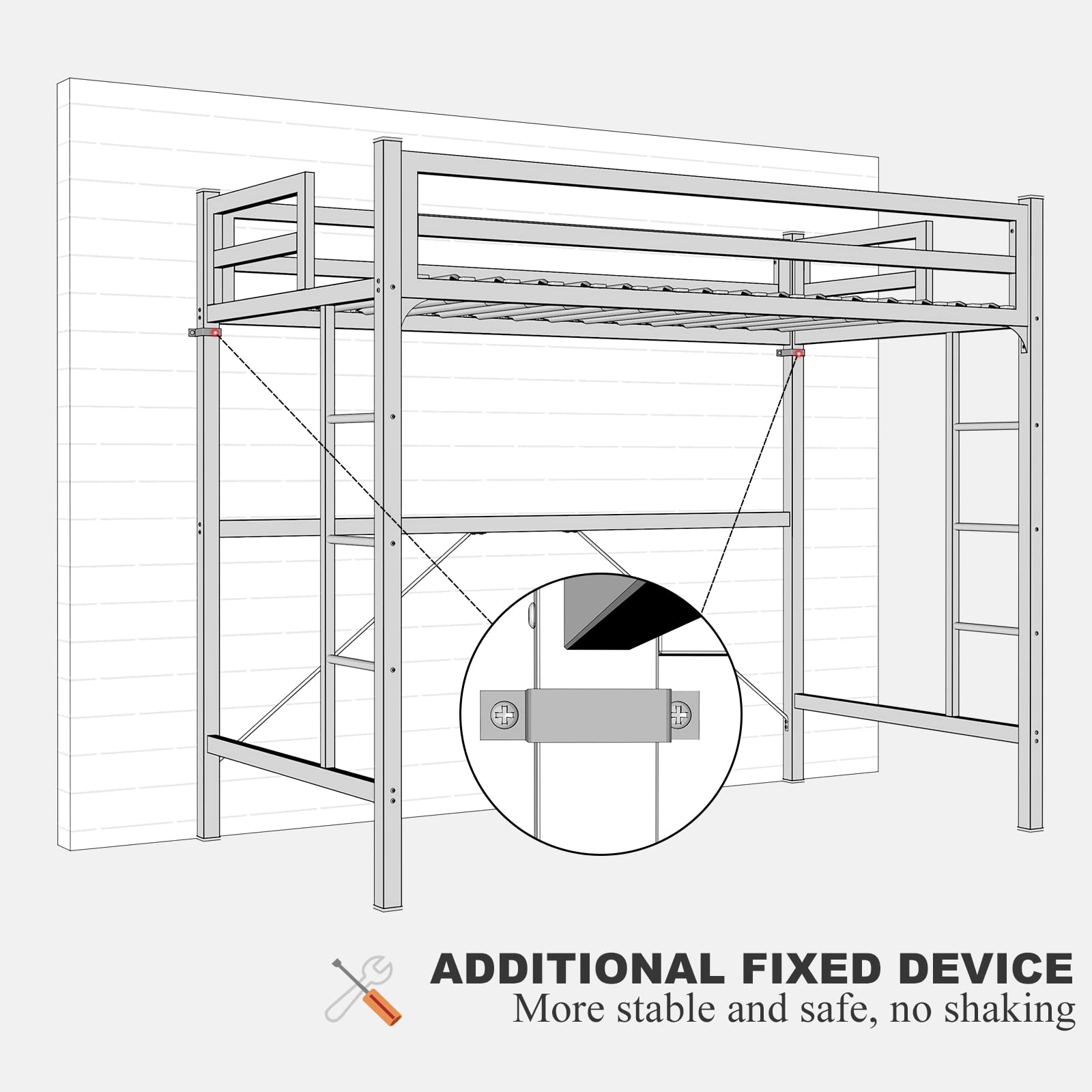 AOVSA Metal Loft Bed Twin Size with 2 Ladders, Junior Metal Twin Over Loft Bunk Bed with Safety Guard for Adults Teens/Space-Saving/Noise Free/No Box Spring Needed - Black