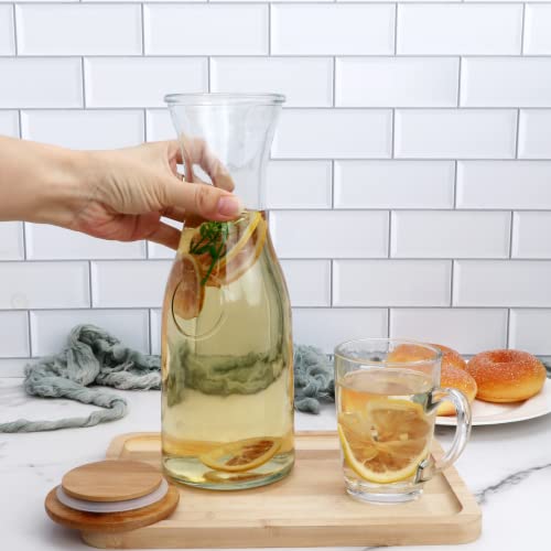 Cadamada 35oz Glass Carafe,Glass Pitcther with Wooden Caps,Suitable for Wine,Fruit Tea,Drinks,Drinking Water,Home Kitchen,Bar Party,Wedding Scene(6pcs)