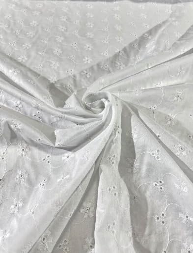 54" Wide White 100% Cotton Lawn Sheer Apparel Washed Floral Embroidered Fabric by The Yard | #B5RK