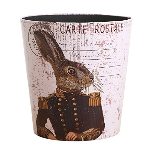 HMANE Wastebasket, British Style Trash Bin Household lidless Garbage Can Wastebasket - (General Rabbit Pattern)