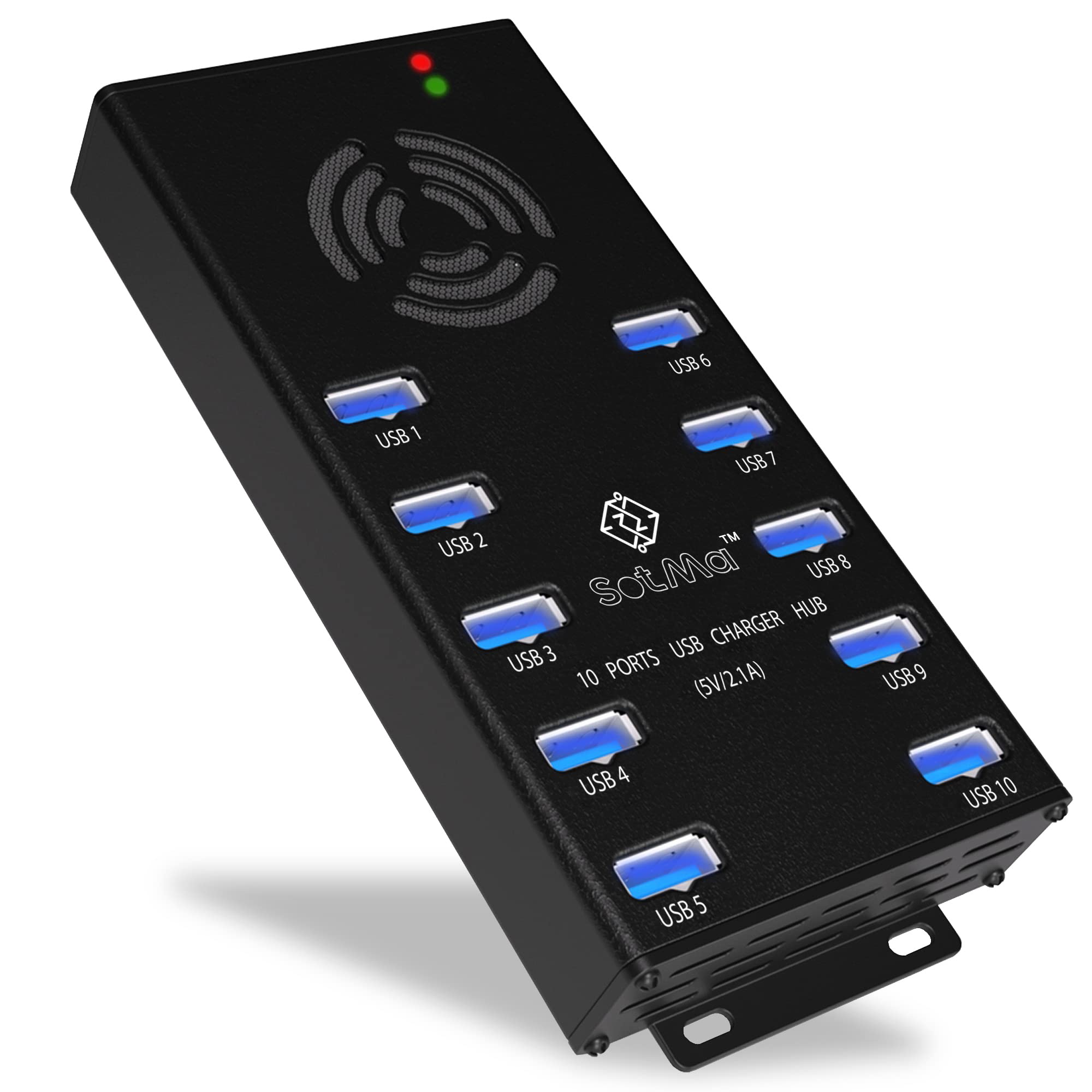 Premium Design USB 3.0 Hub - Multi-Safety Protection 10-Port Powered USB Hub 3.0 with AC Adapter - USB Splitter with Cooling Fan and Mounting Brackets - Aluminum - Hub for Multiple Devices