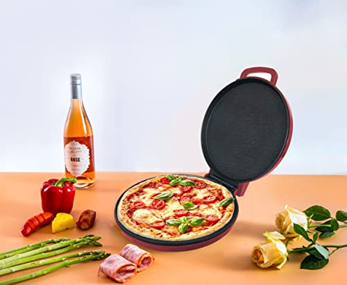 Courant Pizza Maker 12 inch Pizzas Machine, Newly improved Cool-touch Handle Non-Stick plates Pizza oven & Calzone Maker, Electric Countertop Oven for Home or School, 12β Indoor Grill/Griddle, Red