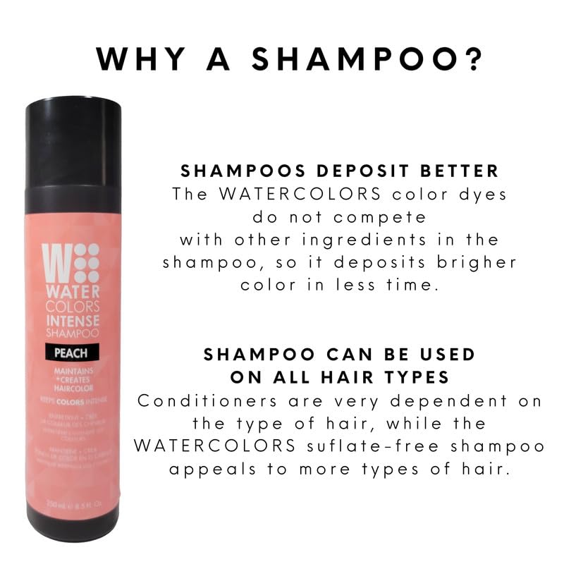 Watercolors INTENSE Semi Permanet Color Depositing Shampoo. Sulfate & Paraben Free to Maintain & Enhance Hair Color 8 fl oz - PEACH
