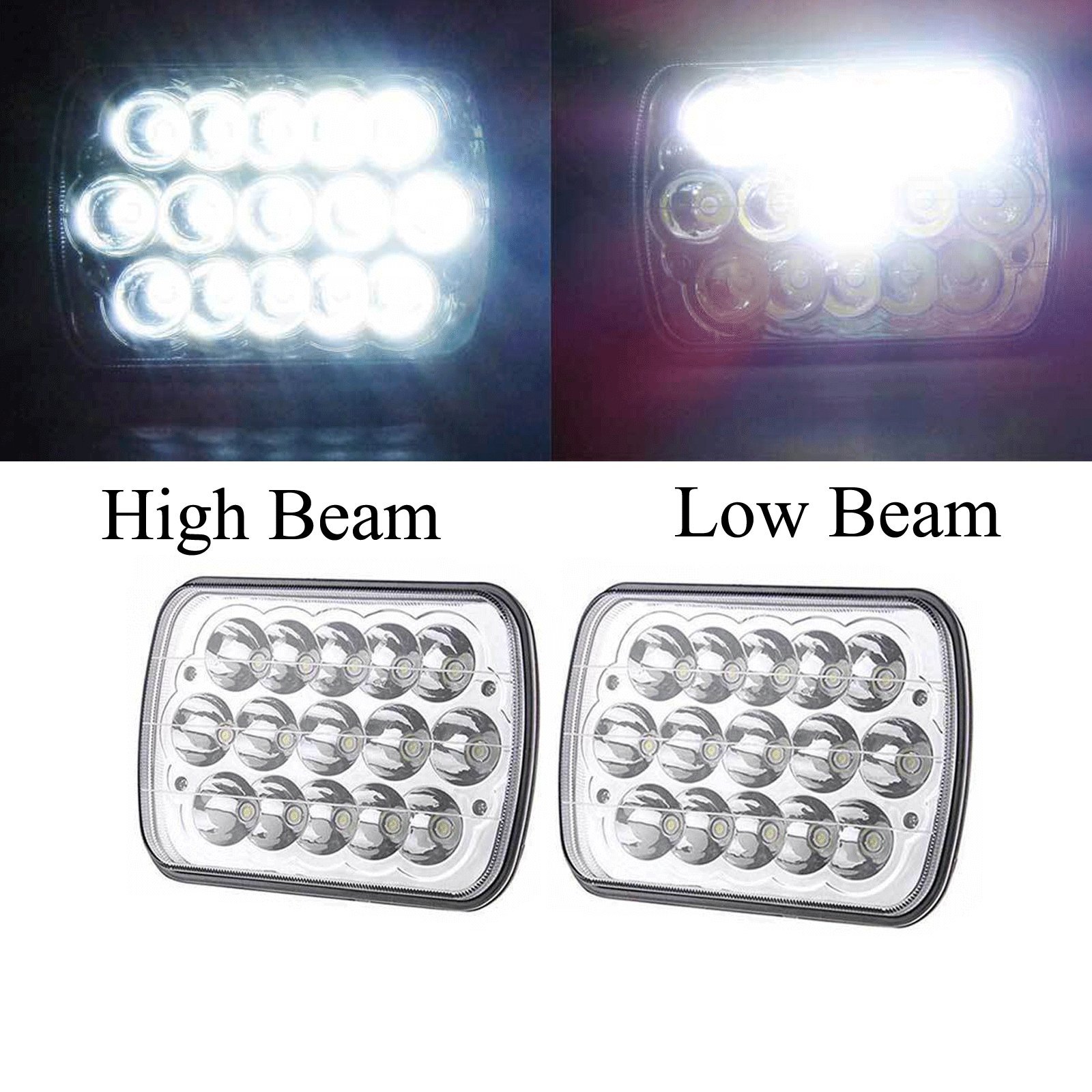 7x6 Inch for Ford E-150 E-250 E-350 LED Headlights Sealed Beam Square Headlamps High Low Double Beam H6014 H6052 H6054 6054 45W 1Pair - 2 Yr Guarantee