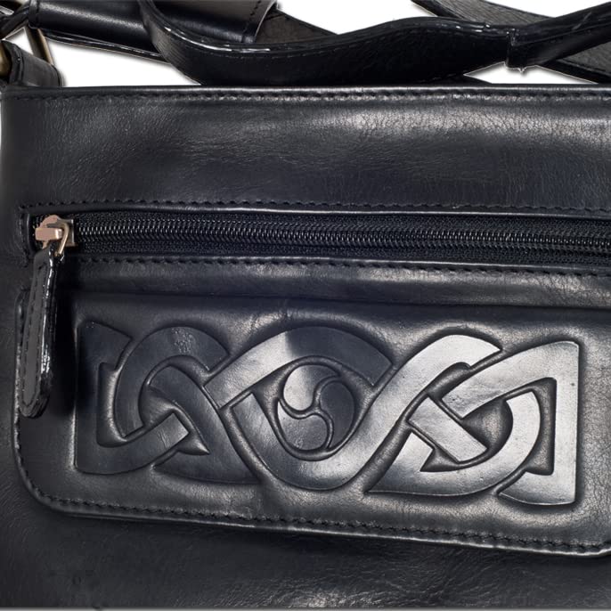 Biddy Murphy Irish Hand Bag Crossbody Black Leather Embossed Celtic Weave Made in Ireland