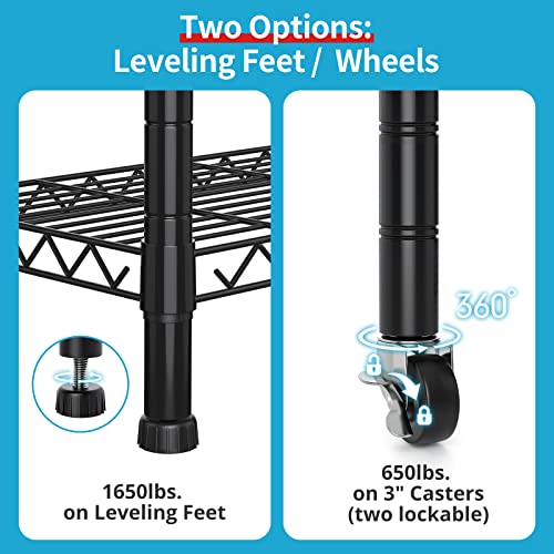 Hodonas 5-Tier Storage Shelves with Wheels, Freestanding Metal Shelves for Storage Wire Shelving Unit Storage Shelf, Metal Shelving Rack for Pantry Garage Kitchen Storage, Black, 36"W x 14"D x 75"H …