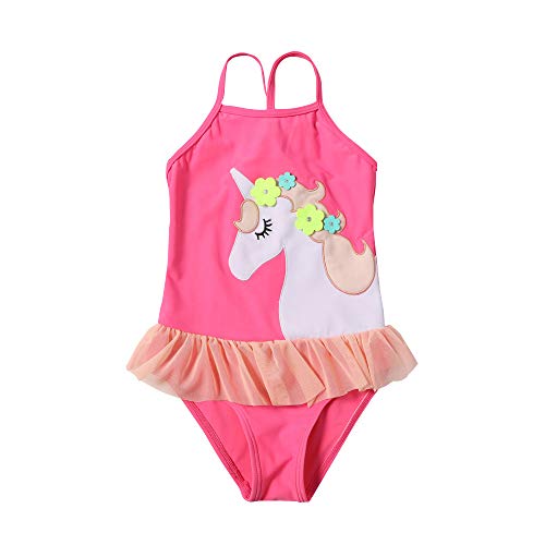 FreeLu Baby Girls One Piece Swimsuit Toddler Girl Ruffles Cartoon Swimwear Bathing Suit Beachwear(XL,Unicorn)